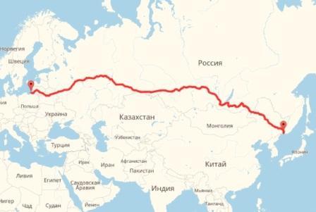 Какое расстояние от Калининграда до Владивостока?